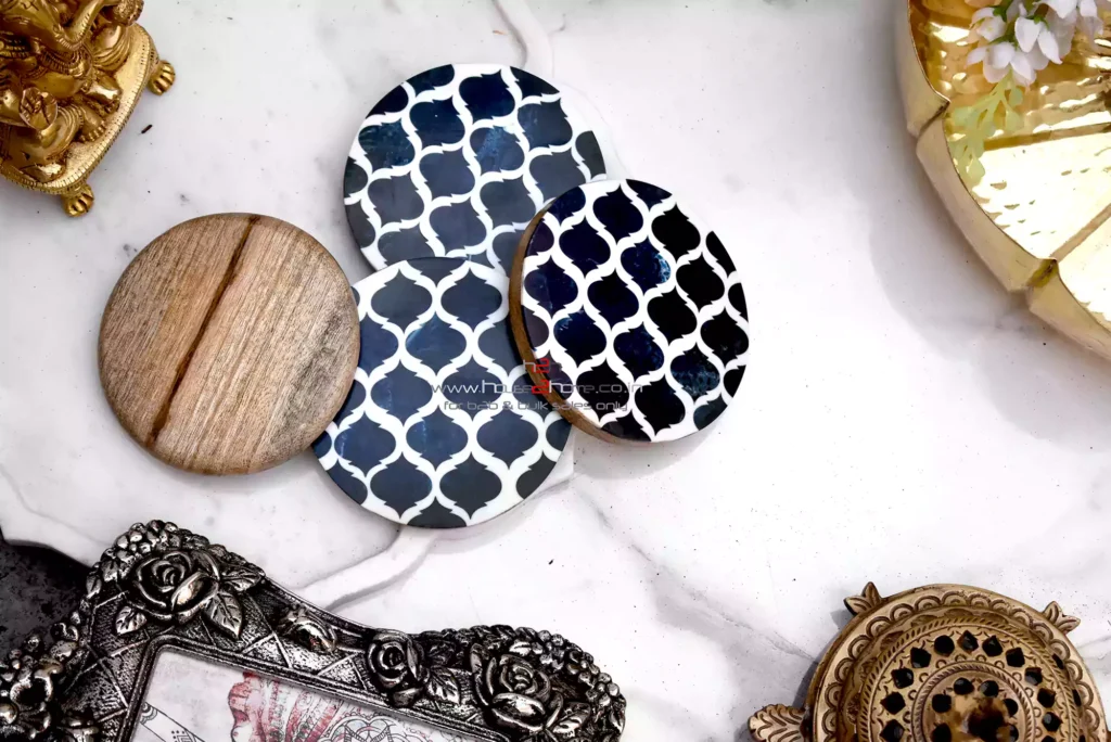 Reversible Wooden Coaster – 4 inch – Raisin Coated / Moorish Blue ...